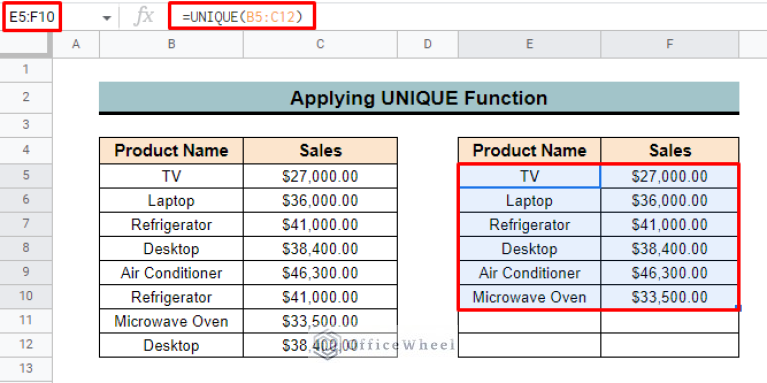 How to Find Unique Values Between 2 Columns in Google Sheets
