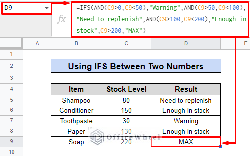 How To Use IFS Between Two Numbers In Google Sheets