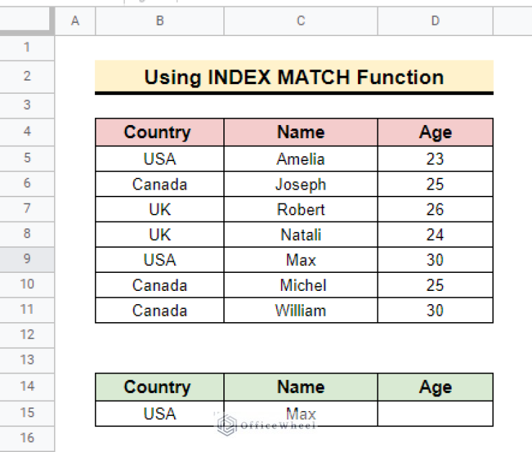 Use of Google Sheets INDEX MATCH in Multiple Columns