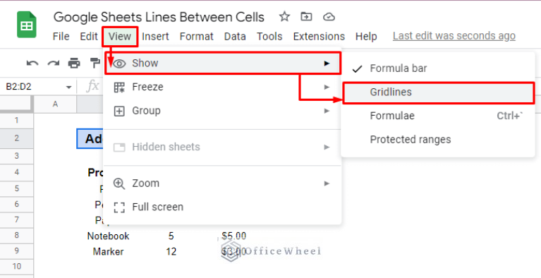 How to Insert Lines Between Cells in Google Sheets - OfficeWheel