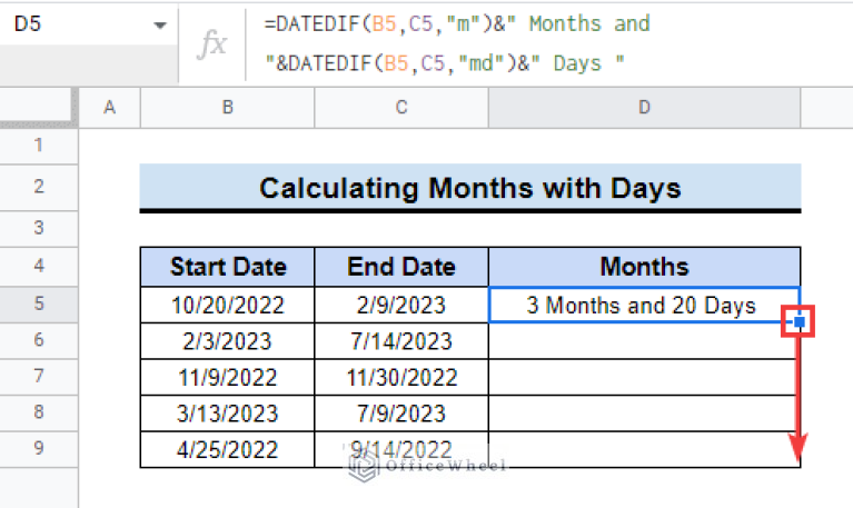 Find Number of Months Between Two Dates in Google Sheets