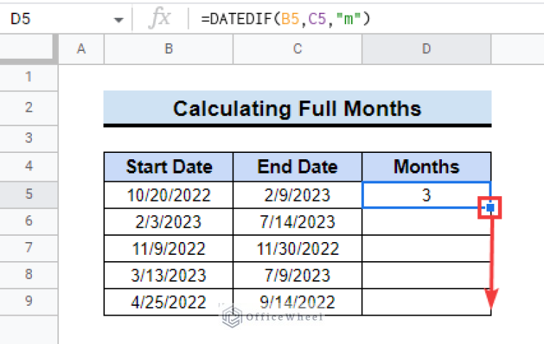 Find Number of Months Between Two Dates in Google Sheets