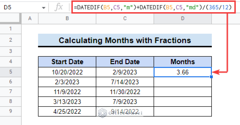 Find Number of Months Between Two Dates in Google Sheets