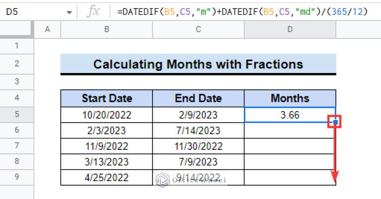Find Number of Months Between Two Dates in Google Sheets
