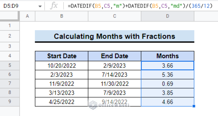 Find Number of Months Between Two Dates in Google Sheets