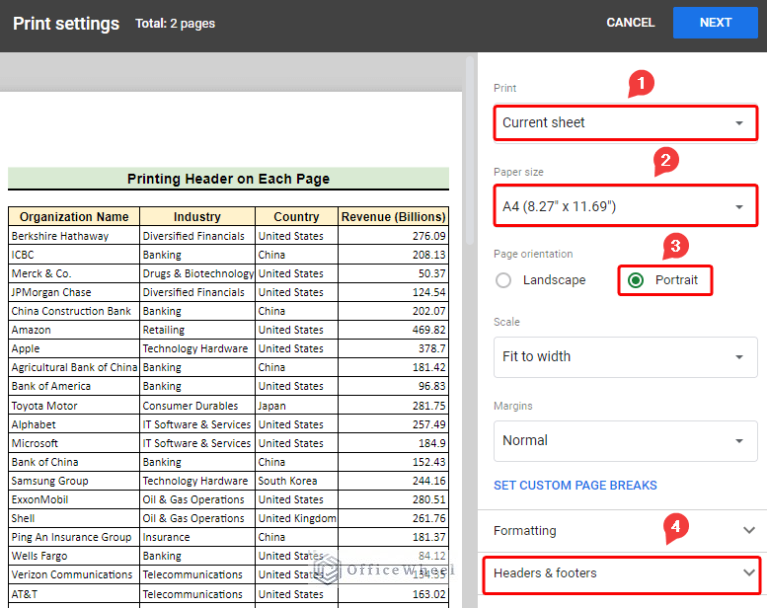 How to Print Header on Each Page in Google Sheets - OfficeWheel