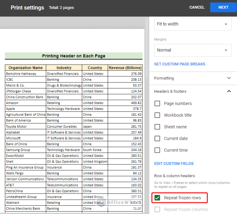 How to Print Header on Each Page in Google Sheets - OfficeWheel