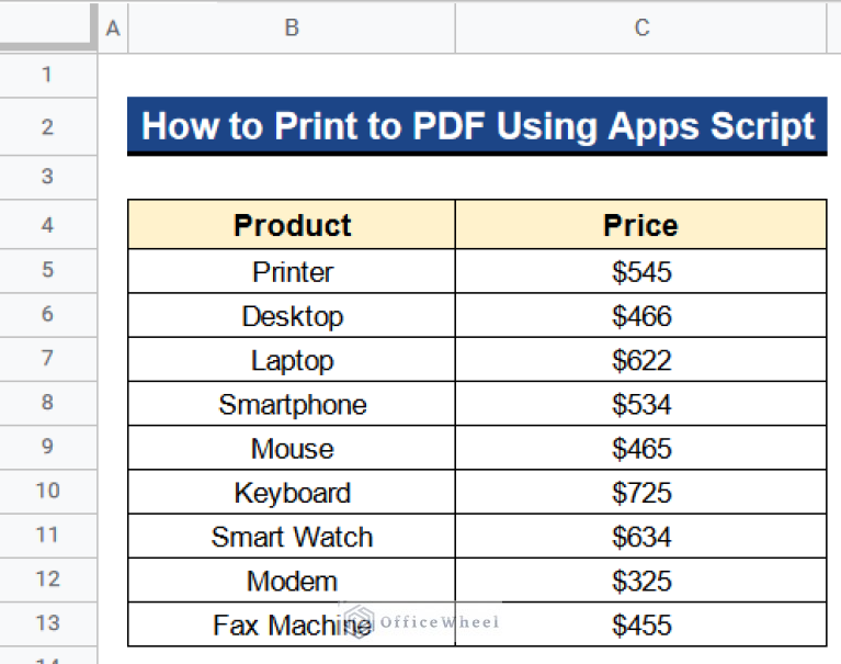 How to Print to PDF Using Apps Script in Google Sheets