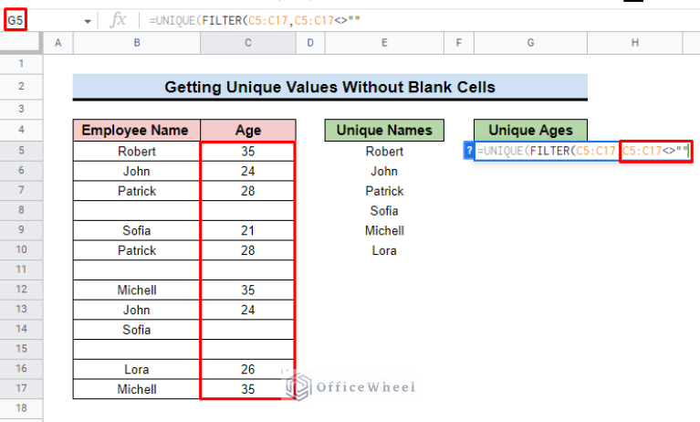 How to Get Unique Values Without Blanks in Google Sheets