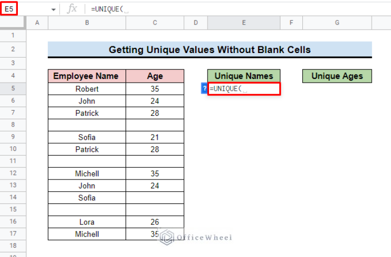 How to Get Unique Values Without Blanks in Google Sheets
