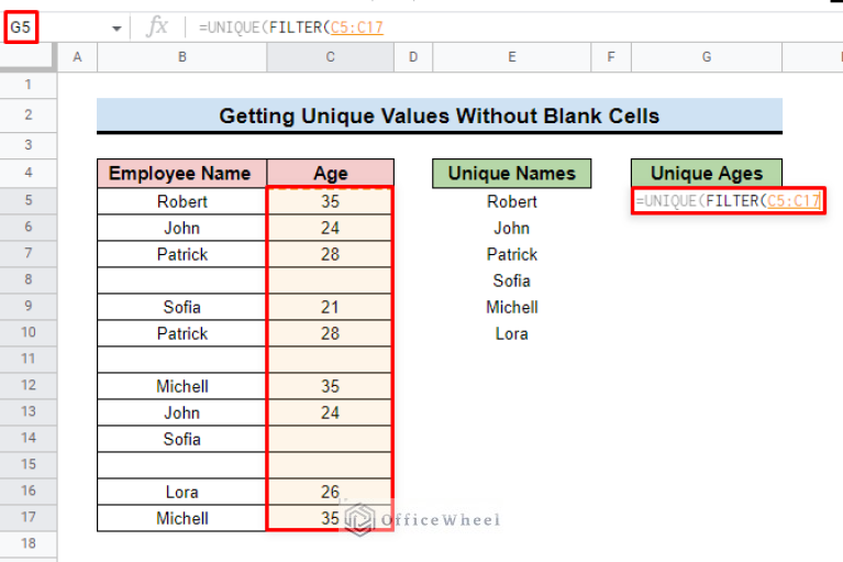 How to Get Unique Values Without Blanks in Google Sheets