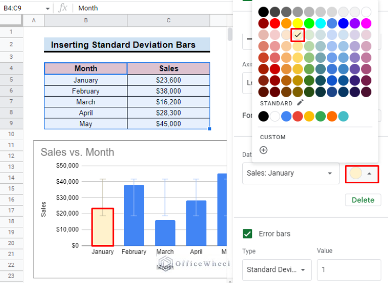 How to Add Different Standard Deviation Bars in Google Sheets