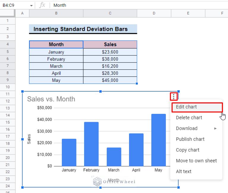 How to Add Different Standard Deviation Bars in Google Sheets