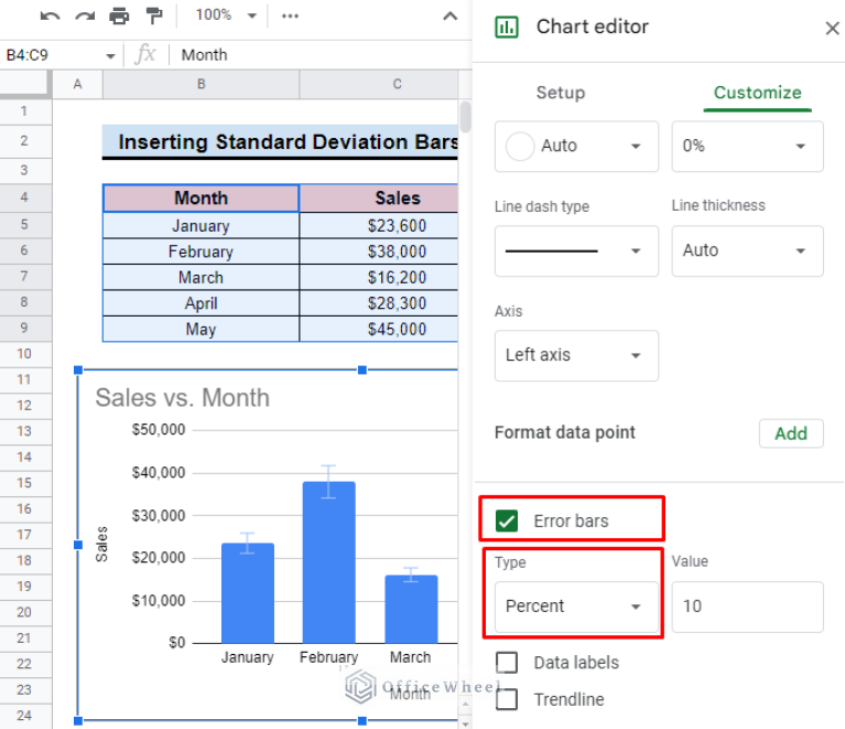 How to Add Different Standard Deviation Bars in Google Sheets