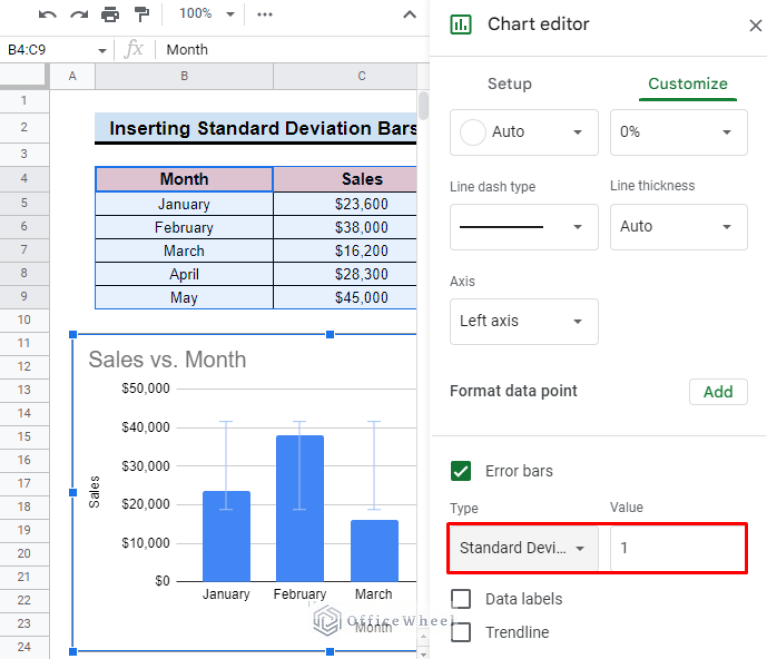 How to Add Different Standard Deviation Bars in Google Sheets