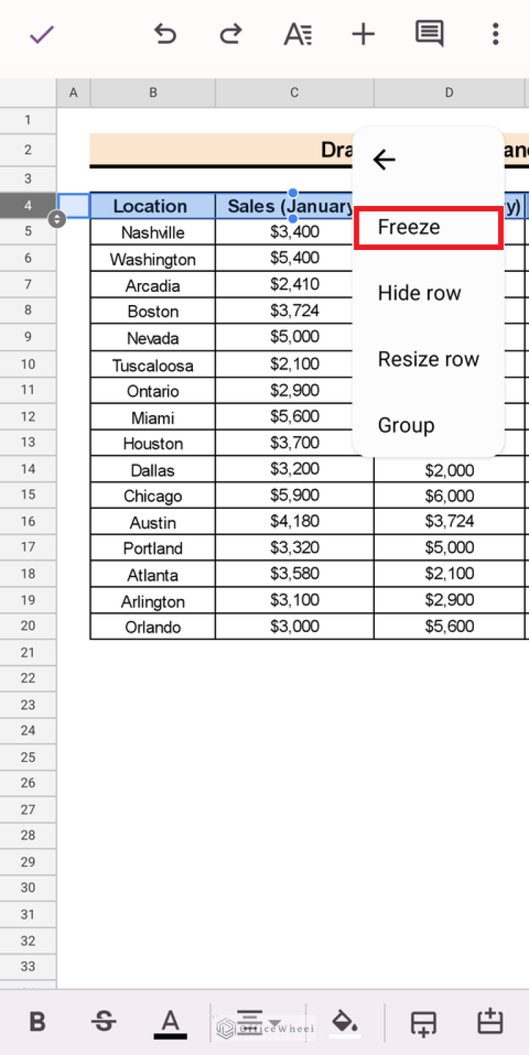 How to Freeze Rows and Columns in Google Sheets - OfficeWheel