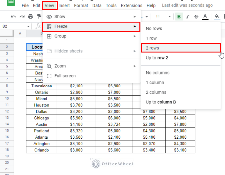 How to Freeze Rows and Columns in Google Sheets - OfficeWheel