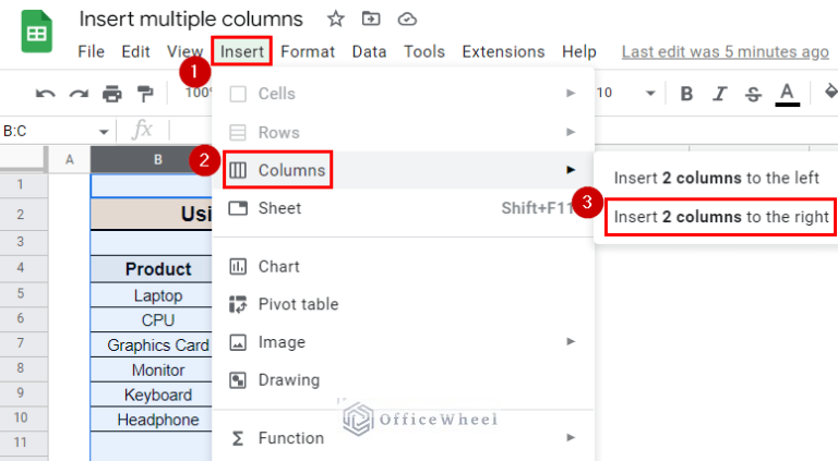 How to Insert Multiple Columns in Google Sheets (2 Quick Ways)