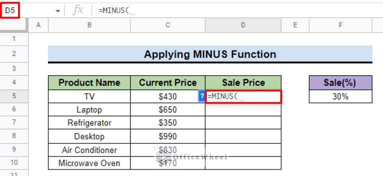 How to Subtract a Percentage in Google Sheets - OfficeWheel