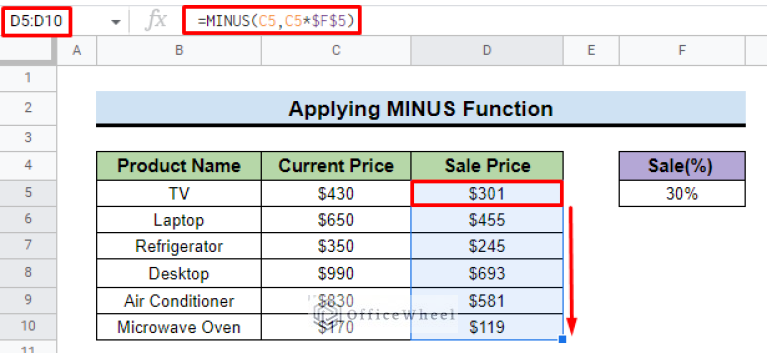 How to Subtract a Percentage in Google Sheets - OfficeWheel