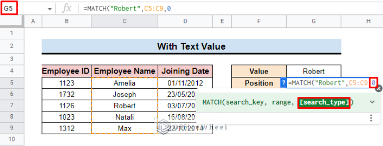 How to Use MATCH Function in Google Sheets (2 Scenarios)