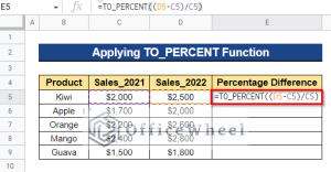 Calculate Percentage Difference Between Two Numbers in Google Sheets