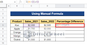 Calculate Percentage Difference Between Two Numbers in Google Sheets