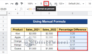 Calculate Percentage Difference Between Two Numbers in Google Sheets