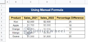 Calculate Percentage Difference Between Two Numbers in Google Sheets