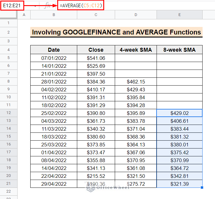 How To Calculate Simple Moving Average In Google Sheets