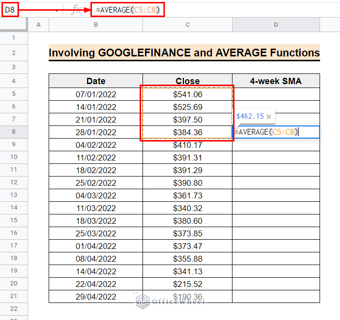 How To Calculate Simple Moving Average In Google Sheets