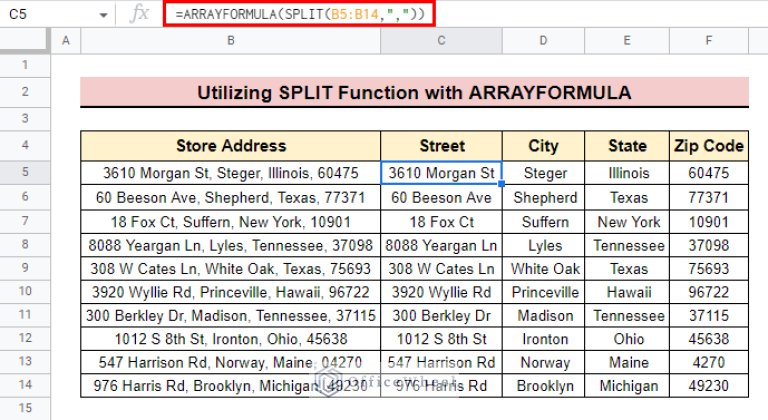 How to Split Address in Google Sheets (3 Easy Methods)