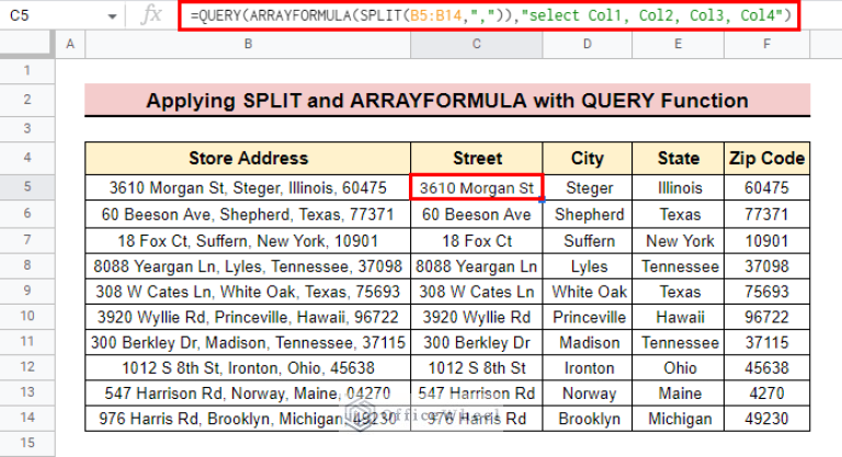 How to Split Address in Google Sheets (3 Easy Methods)