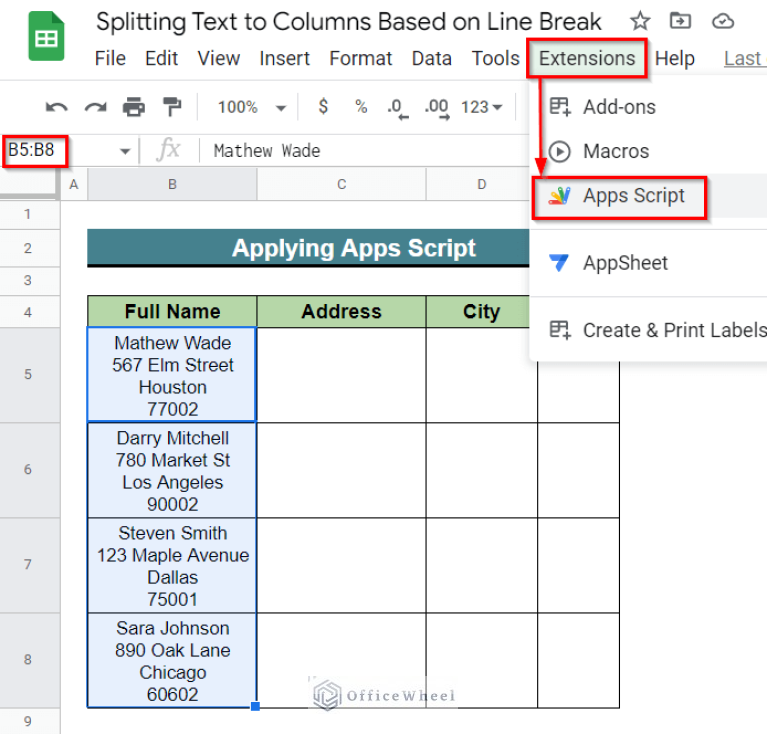 How to Split Text to Columns Based on Line Break in Google Sheets