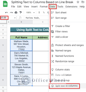 How to Split Text to Columns Based on Line Break in Google Sheets